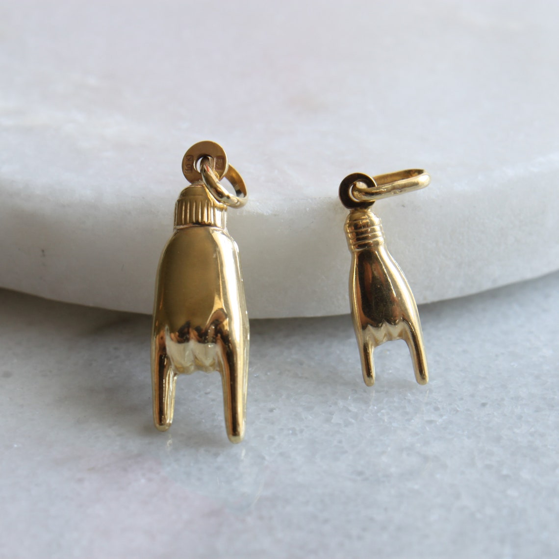 3D Sign of the Horns Mano Cornuto Charm Pendant 10k Yellow - Etsy