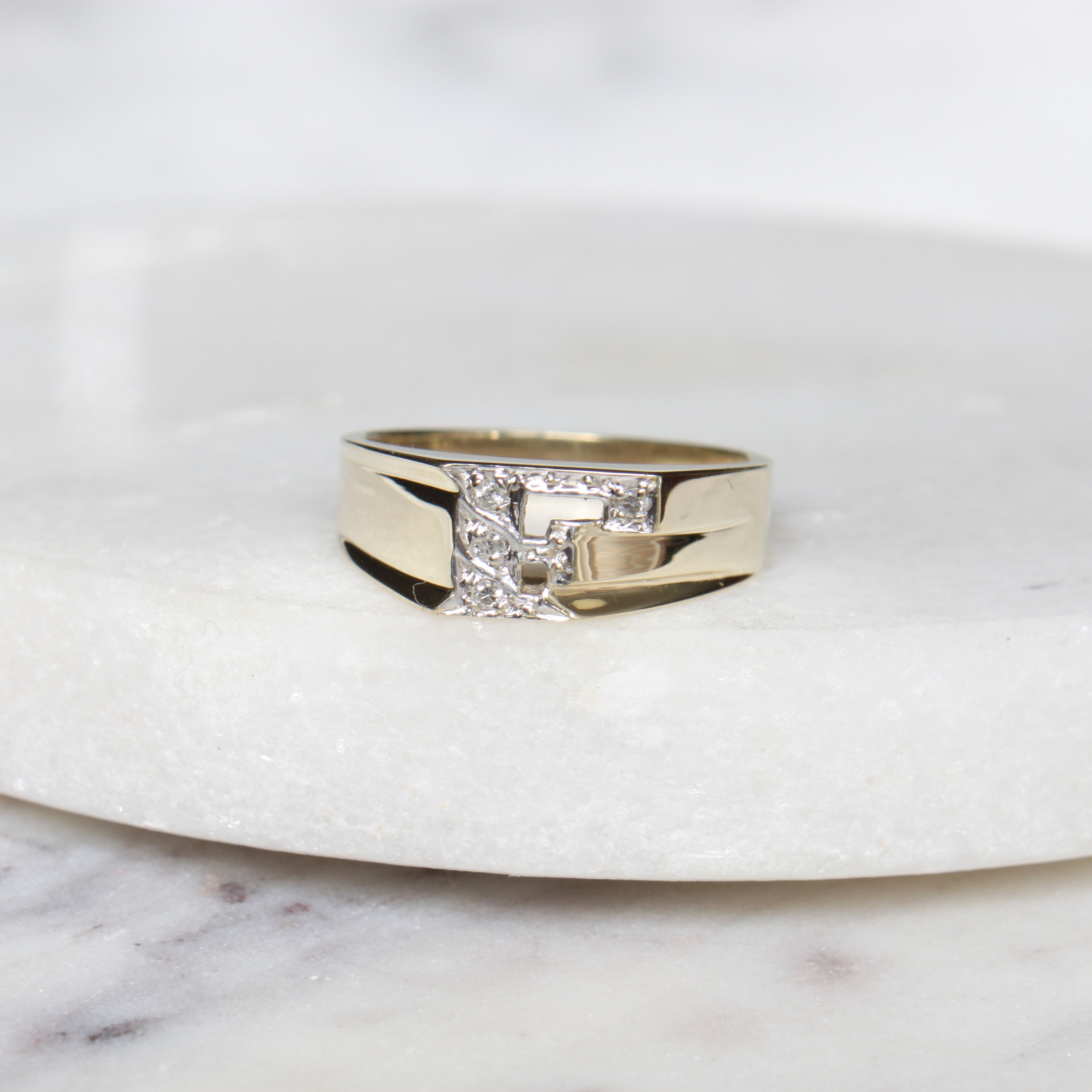 10k Gold F Initial Letter Diamond Ring Vintage 10k Two Tone | Etsy