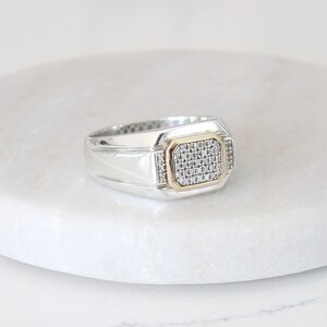 Silver Rectangle Diamond Men's Ring SOLID 10k Gold Sterling Silver ...