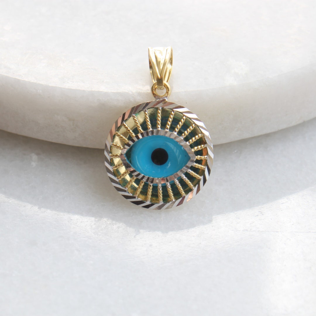 10k Gold Evil Eye Charm | 10k Two Tone Yellow and White Gold Diamond ...