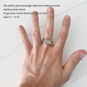 Silver Rectangle Diamond Men's Ring SOLID 10k Gold Sterling Silver ...