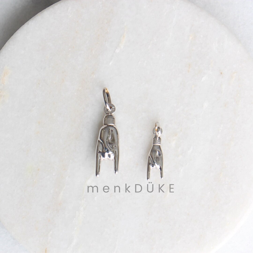 10k White 3D Sign of the Horns Mano Cornuto Charm Pendant | Real 10k ...