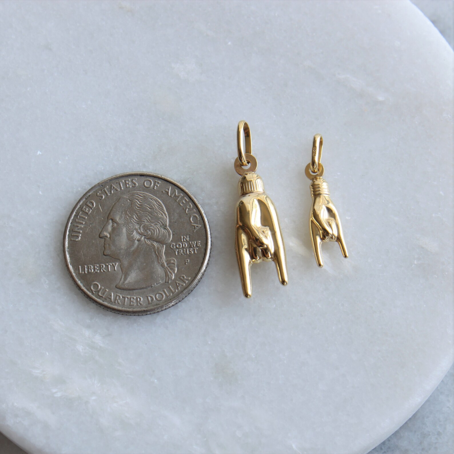 3D Sign of the Horns Mano Cornuto Charm Pendant 10k Yellow - Etsy