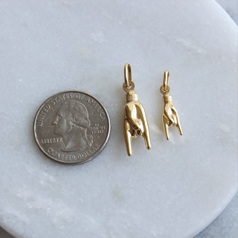 3D Sign of the Horns Mano Cornuto Charm Pendant 10k Yellow - Etsy