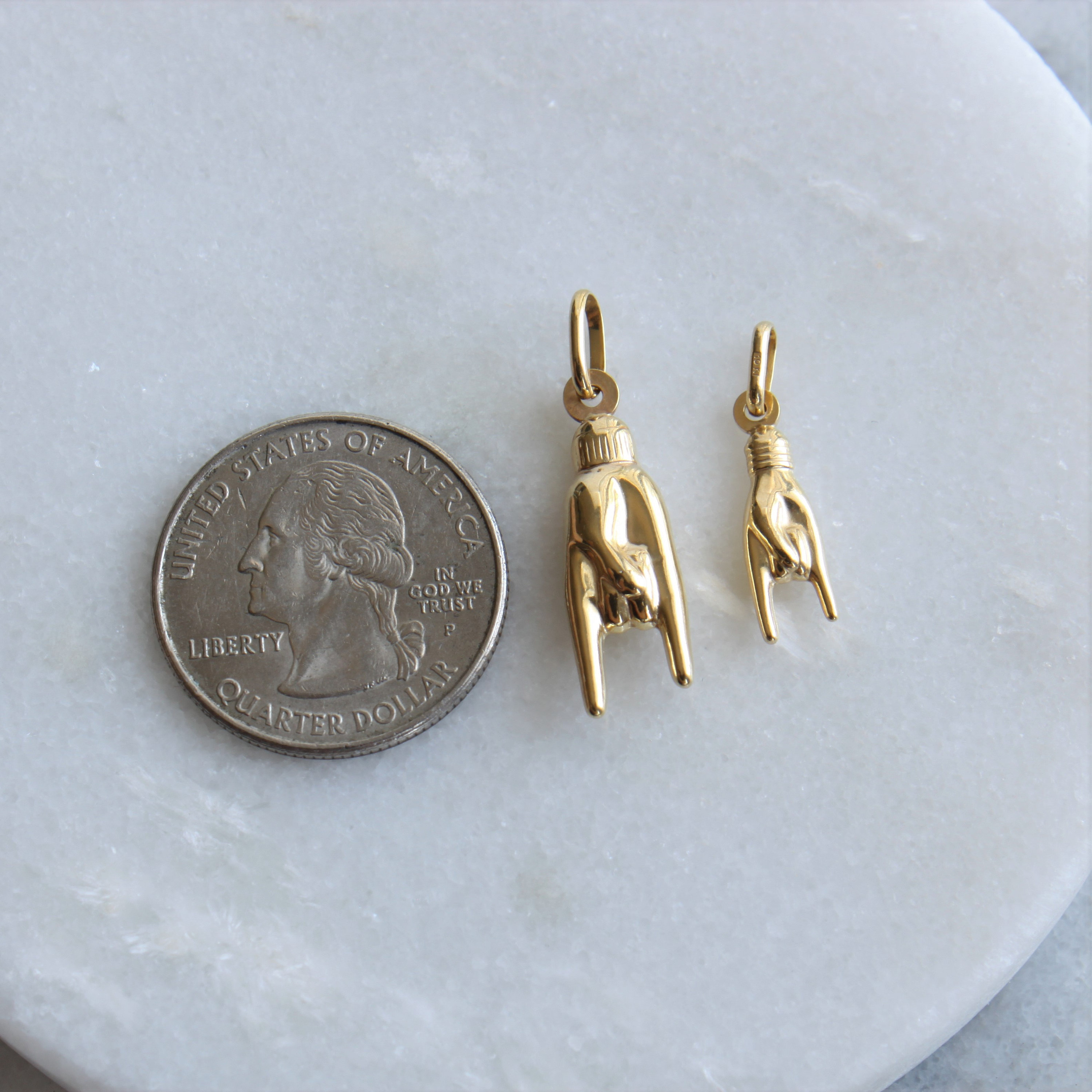 3D Sign of the Horns Mano Cornuto Charm Pendant 10k Yellow | Etsy Canada