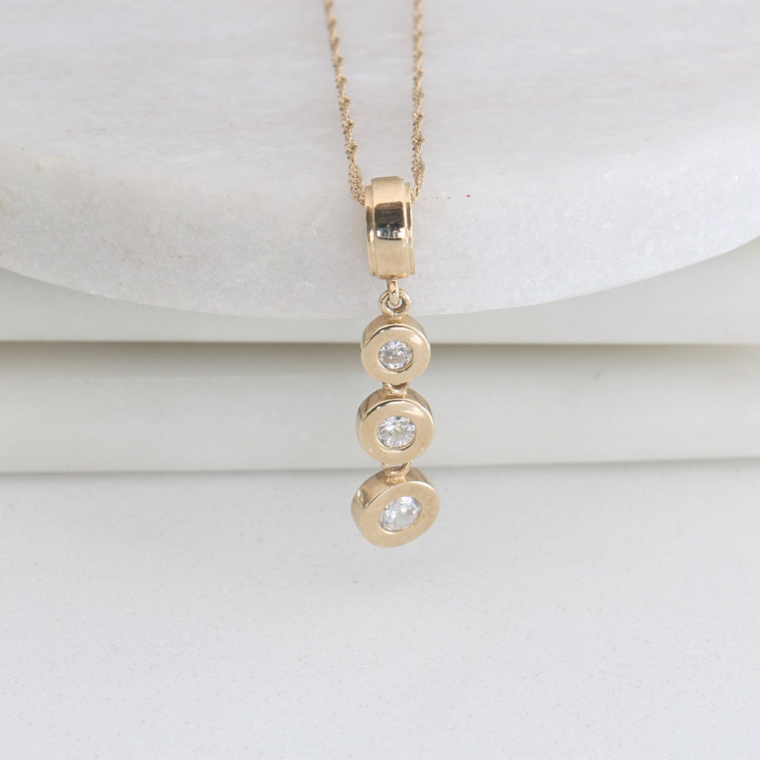 10k Circle Cubic Zirconia Drop Pendant | Solid 10k Yellow White Gold ...