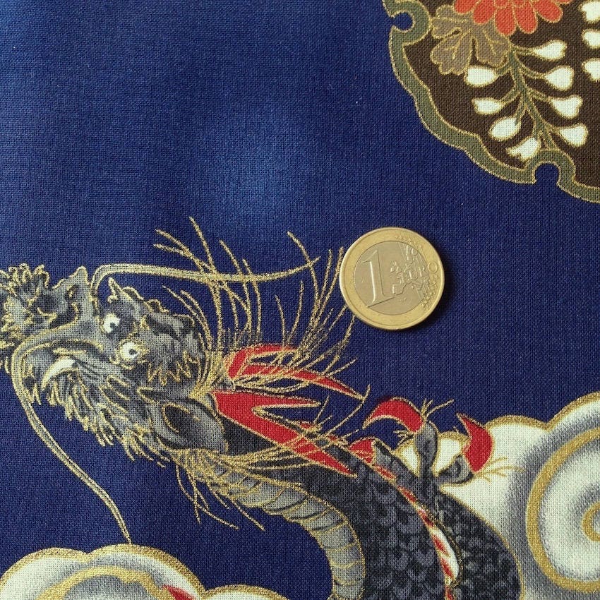 Japanese Fabric Traditional DRAGON Pattern Navy Blue Cotton - Etsy
