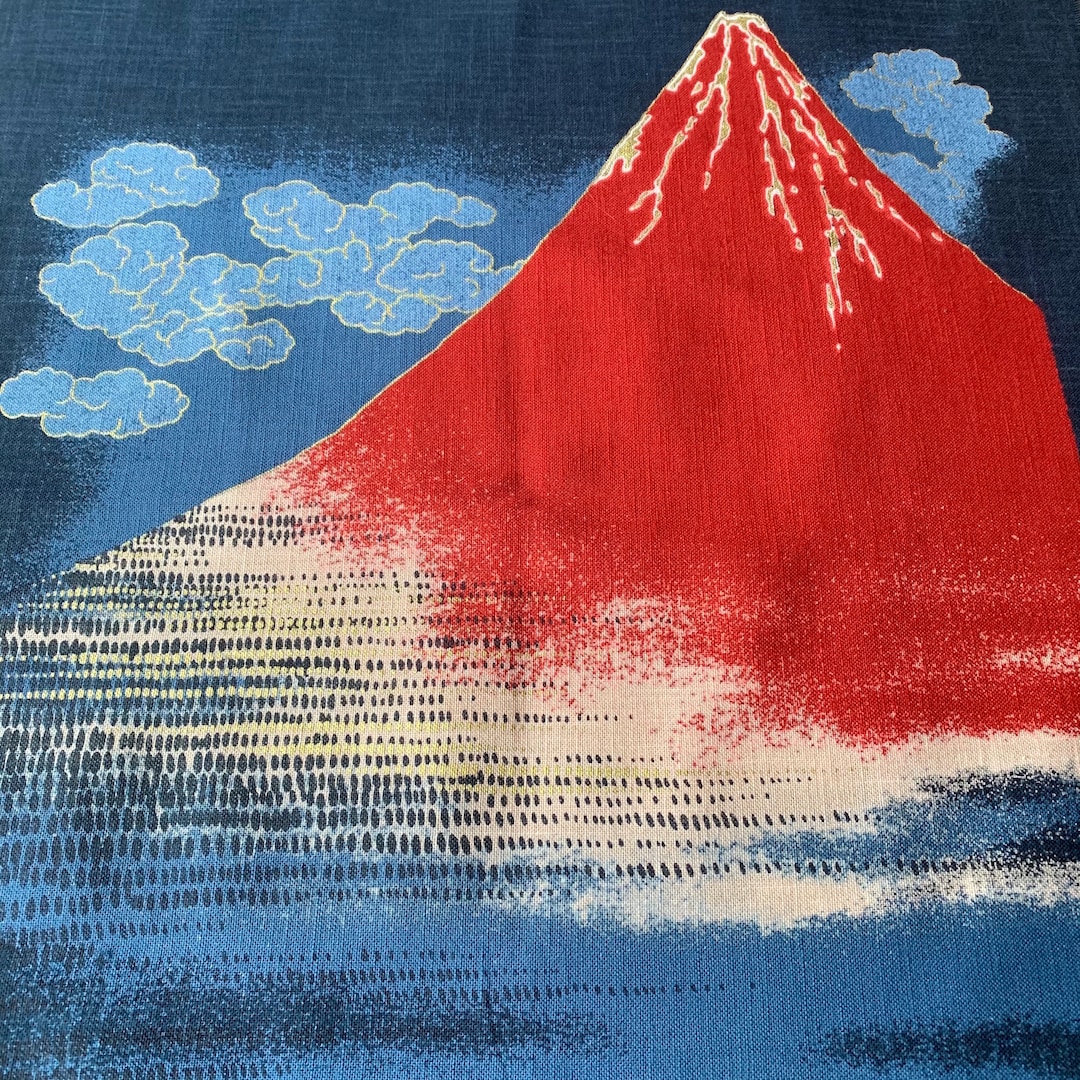 Japanese Fabric, Traditional Mount FUJI Pattern, Navy Blue Background ...