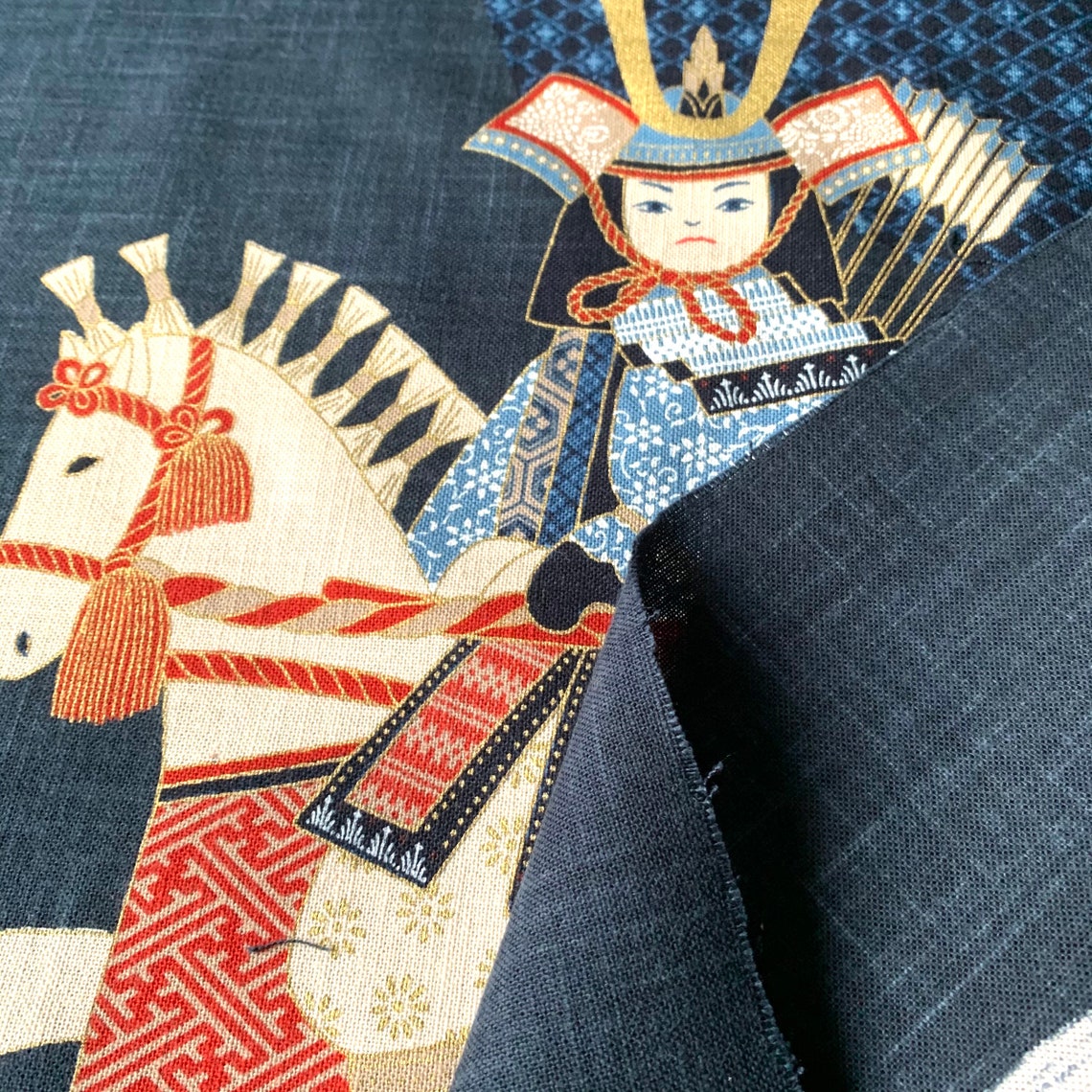 Japanese fabric traditional SAMURAI pattern navy blue | Etsy