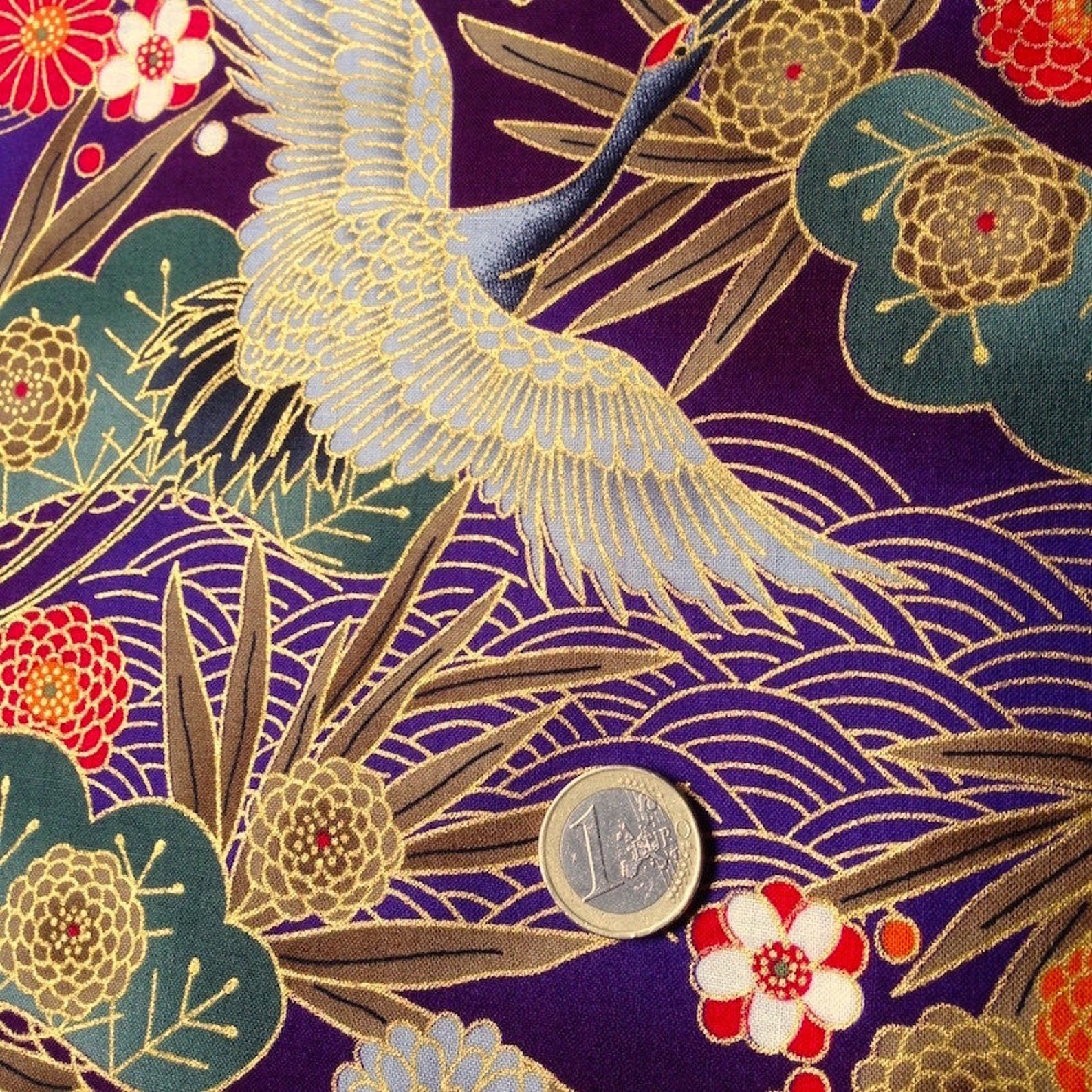 Japanese Fabric Traditional Crane Pattern Purple Bottom | Etsy