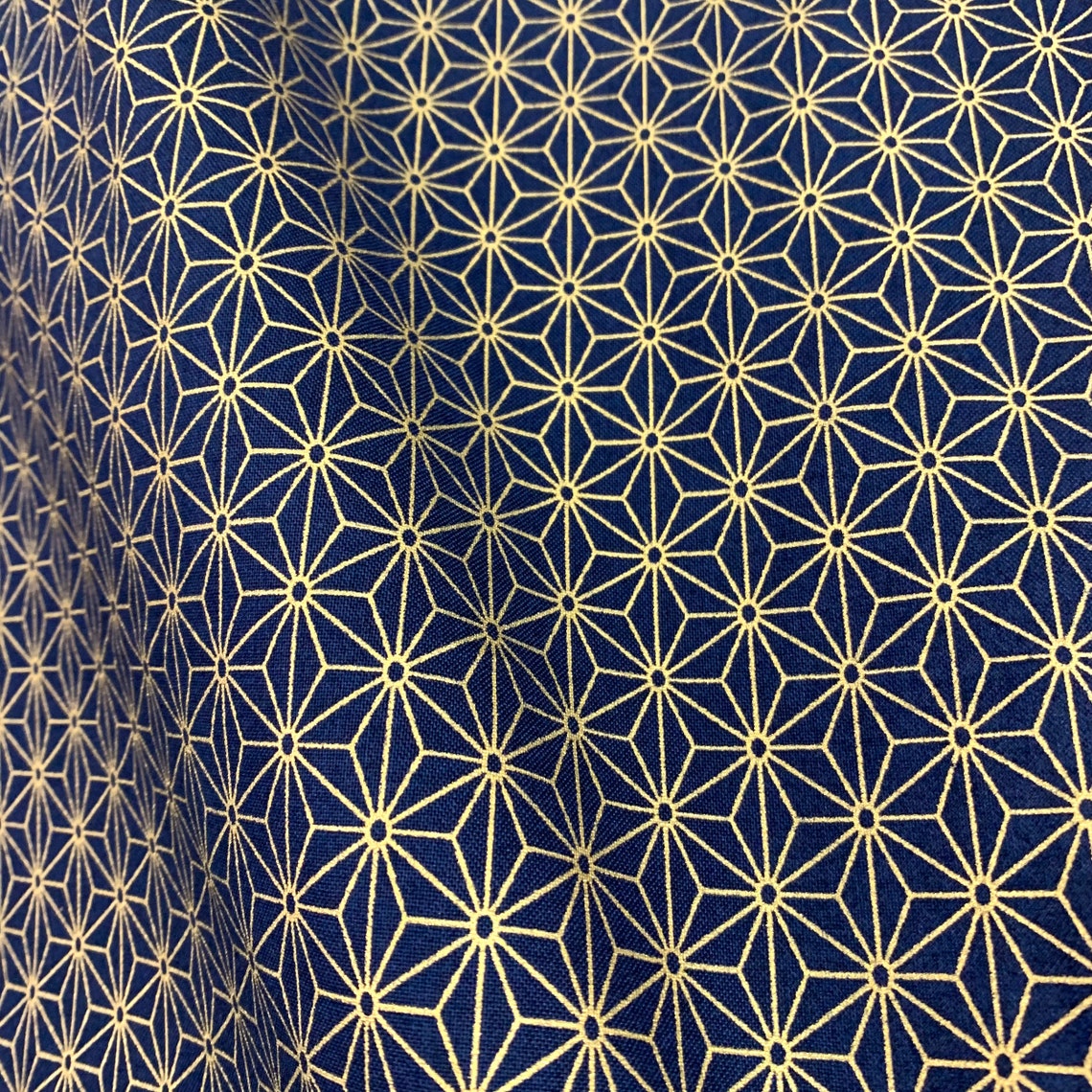 Japanese fabric traditional gold ASANOHA pattern navy blue | Etsy