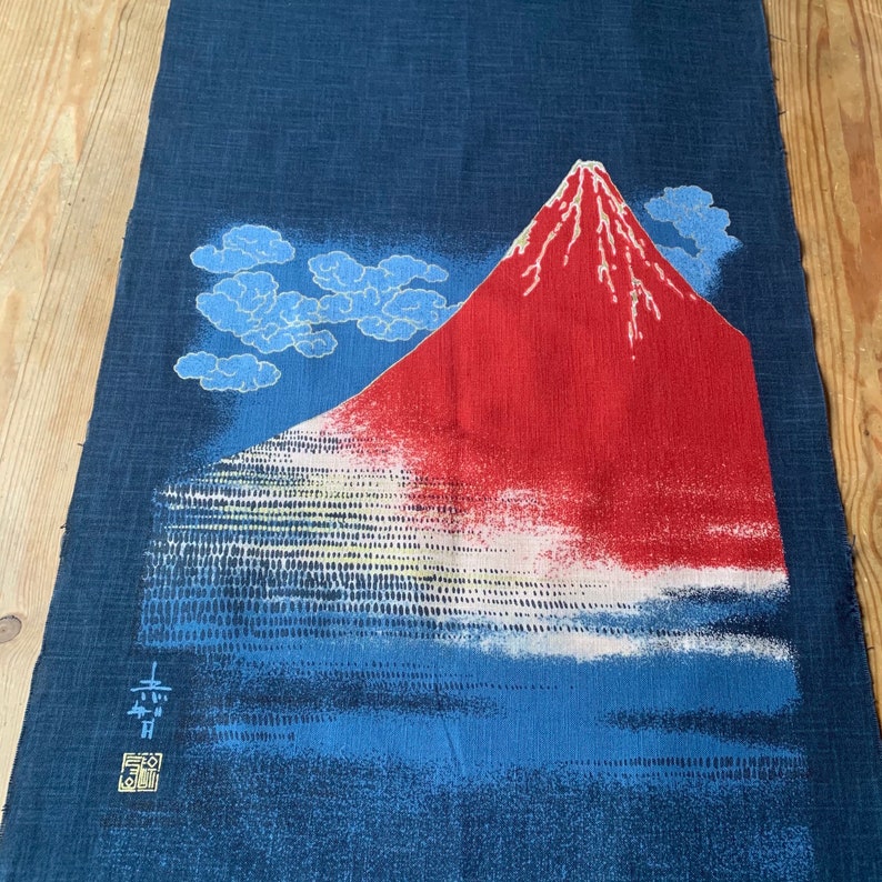Japanese Fabric, Traditional Mount FUJI Pattern, Navy Blue Background ...