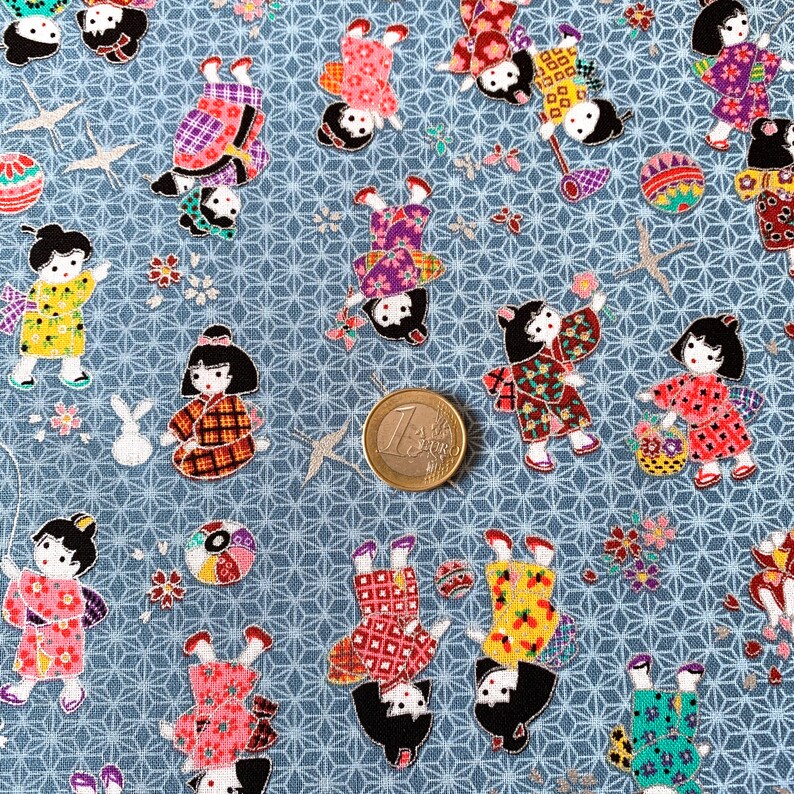 Japanese Fabric Traditional Little Girls Pattern Grey - Etsy
