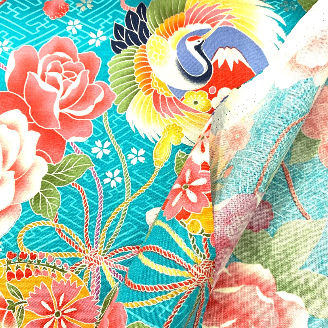 Japanese Fabric Traditional Crane Pattern Blue Background - Etsy