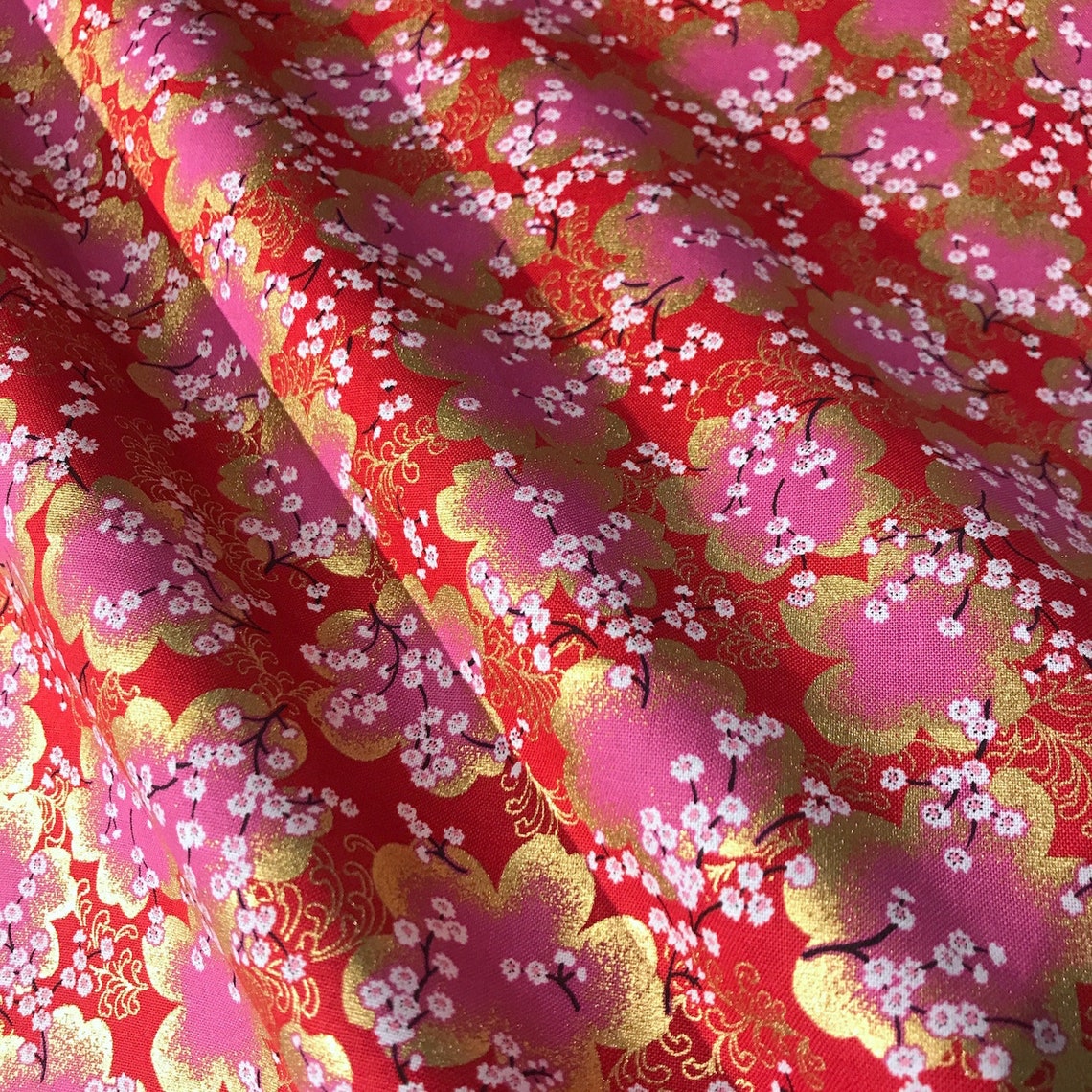 Japanese Fabric Traditional Pattern Cherry Blossoms Red | Etsy