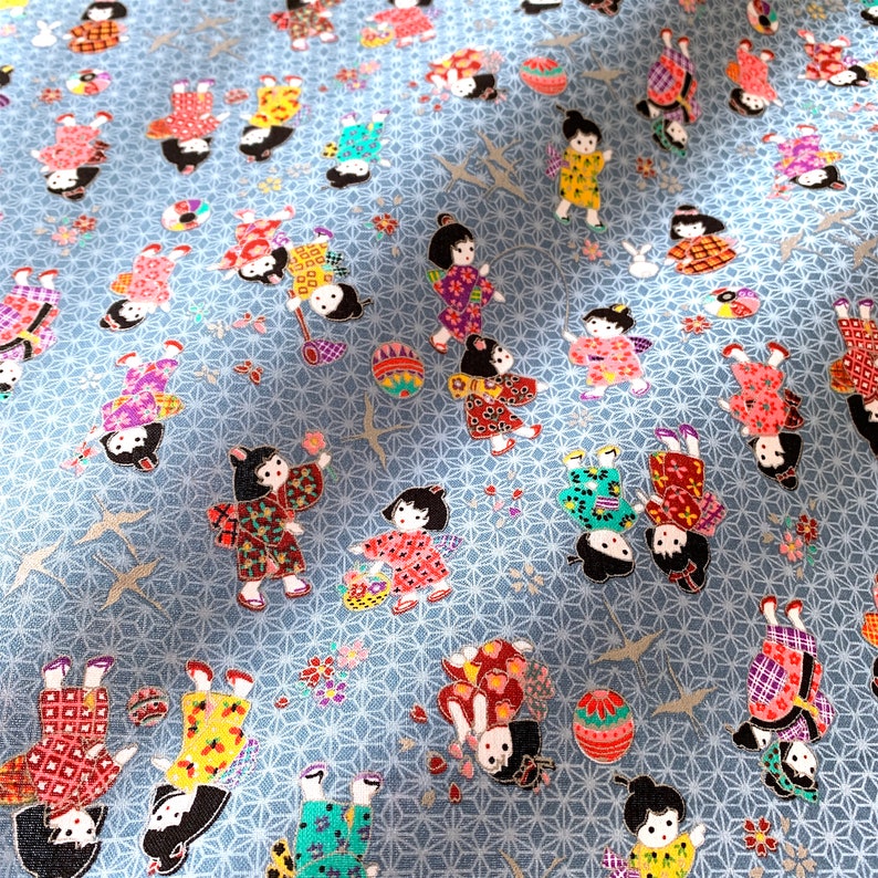 Japanese Fabric Traditional Little Girls Pattern Grey - Etsy