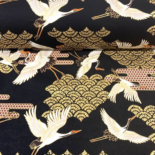 Japanese Fabric Traditional Crane Pattern Brown Background - Etsy