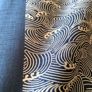 Japanese Fabric, Traditional Wave Pattern, Navy Blue Background, Cotton ...