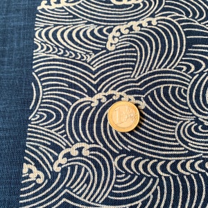 Japanese Fabric, Traditional Wave Pattern, Navy Blue Background, Cotton ...