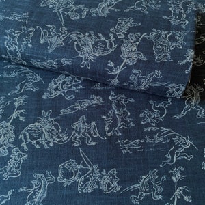 Japanese Fabric, Traditional Pattern, Navy Blue Background, Cotton ...