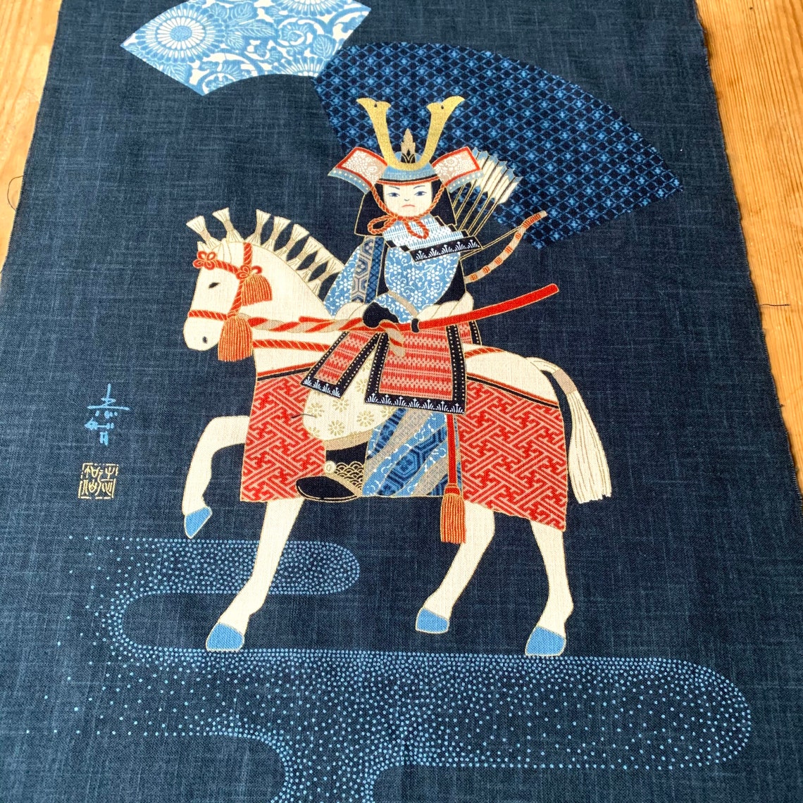 Japanese fabric traditional SAMURAI pattern navy blue | Etsy