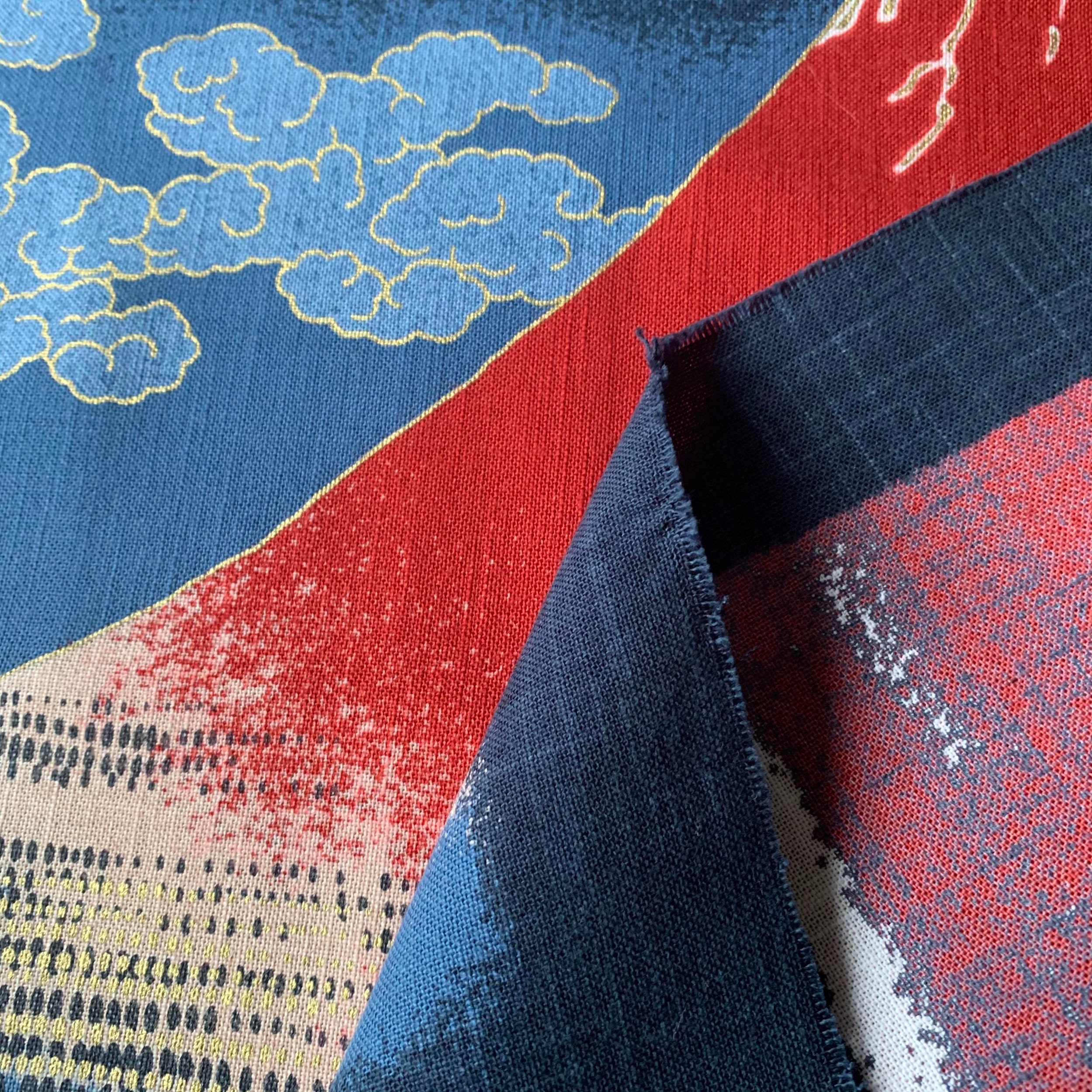 Japanese Fabric, Traditional Mount FUJI Pattern, Navy Blue Background ...