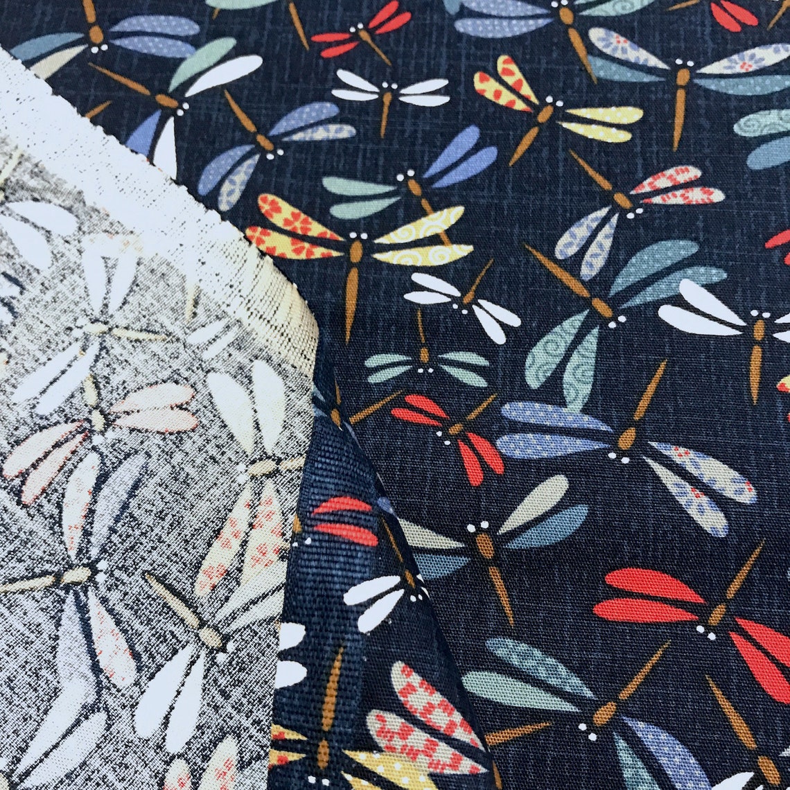 Japanese Fabric Traditional Dragonfly Pattern Navy Blue - Etsy