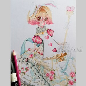 ORIGINAL DRAWING Pop Surrealism "liselotte in Wonderland" by Florence ...