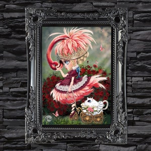 Alice Pink Flamingo on Roller Among the Roses of Wonderland, Digital ...