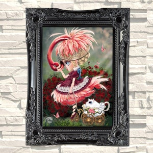 Alice Pink Flamingo on Roller Among the Roses of Wonderland, Digital ...