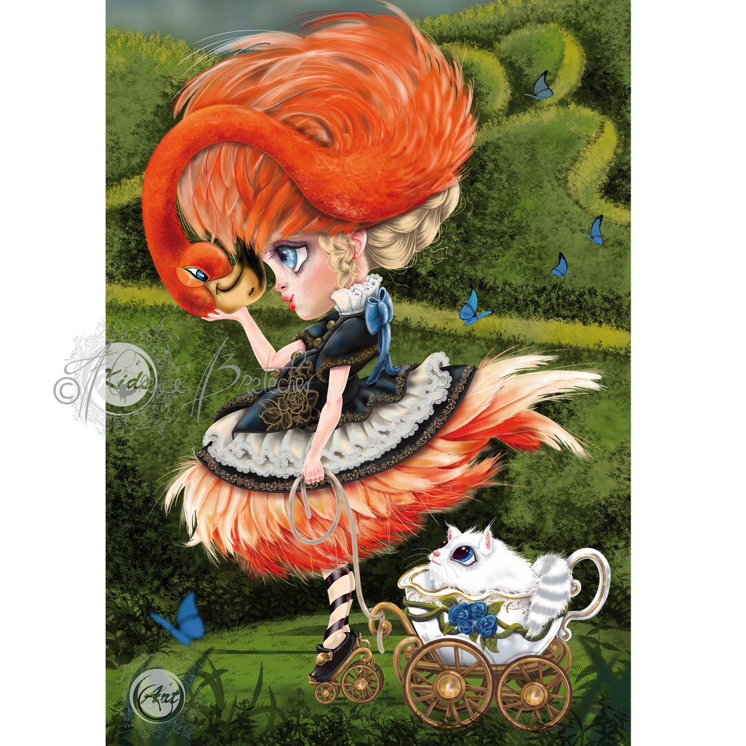 Alice Pink Flamingo in the Labyrinth of Wonderland Digital - Etsy