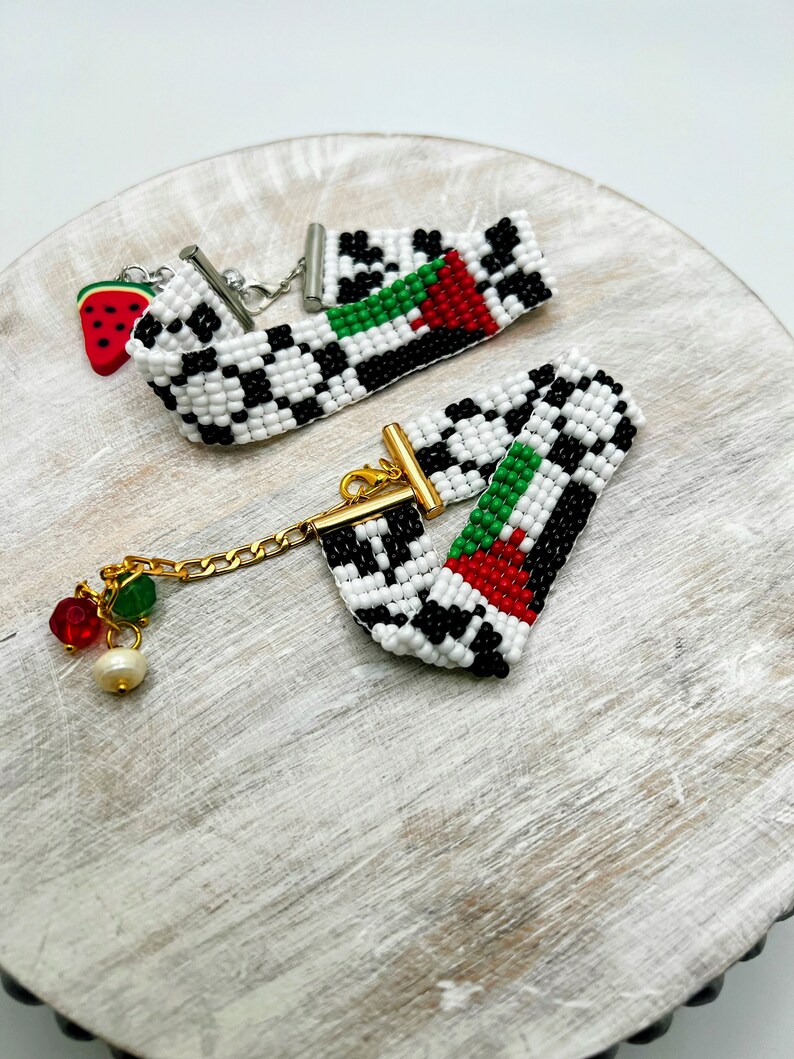 Palestine Kofia With Flag Loom Beads Adjustable Bracelet - Etsy