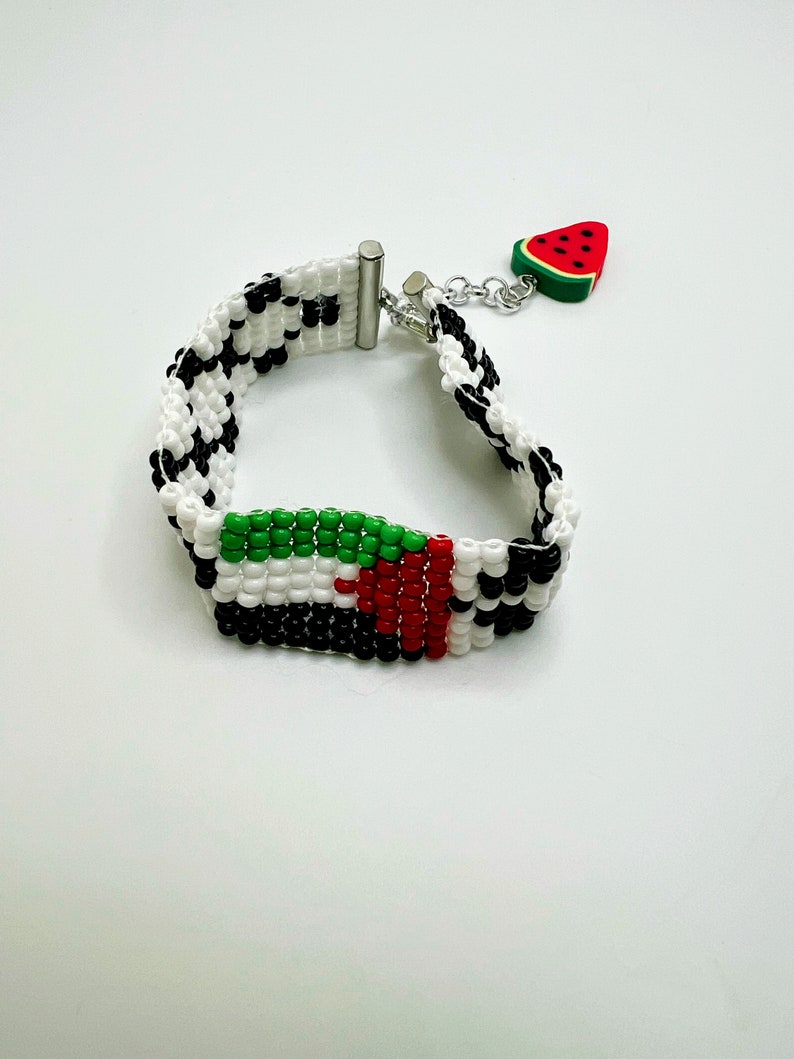 Palestine Kofia With Flag Loom Beads Adjustable Bracelet - Etsy