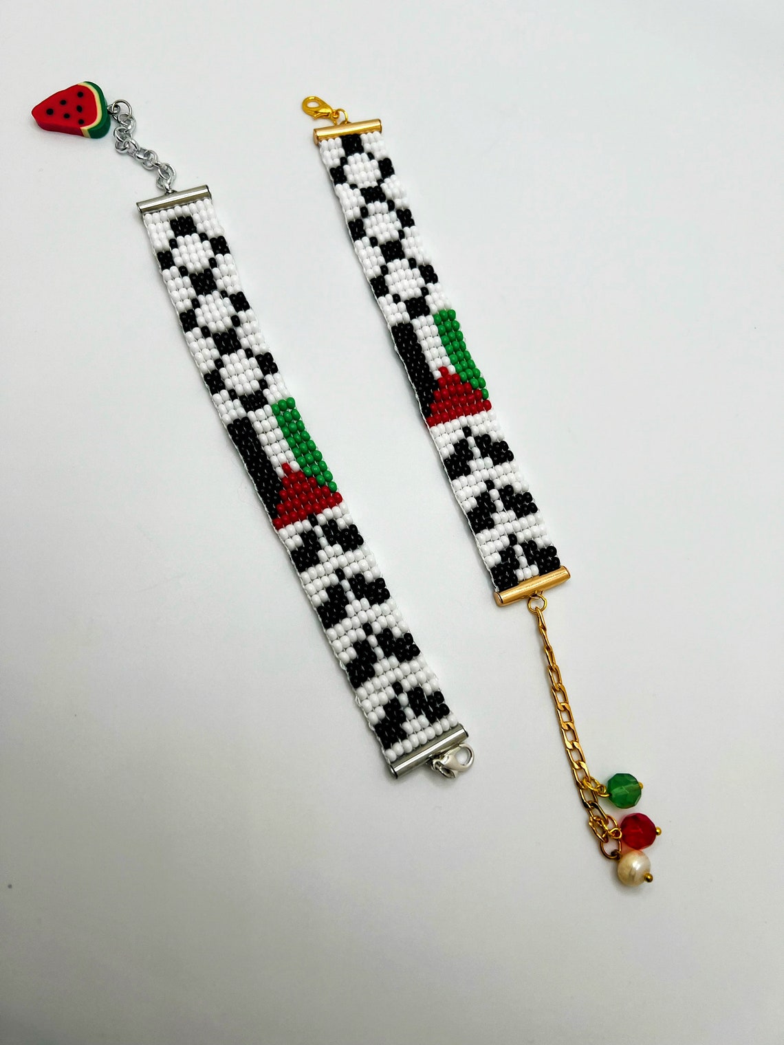Palestine Kofia With Flag Loom Beads Adjustable Bracelet - Etsy