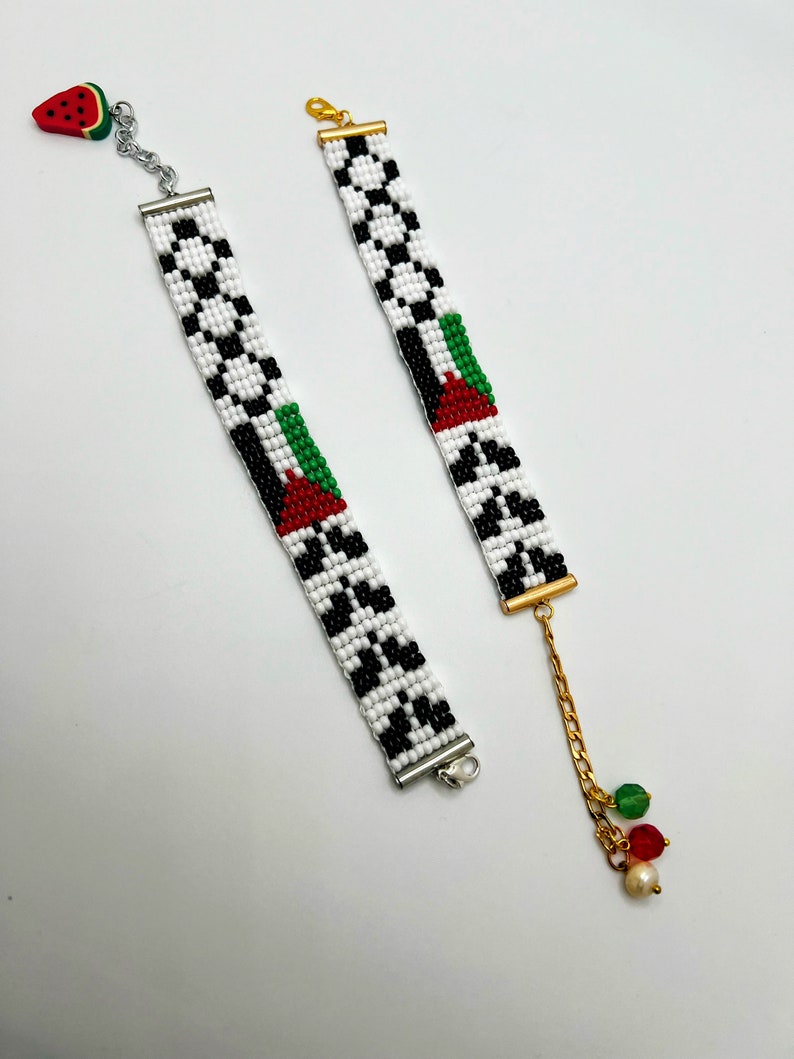 Palestine Kofia With Flag Loom Beads Adjustable Bracelet - Etsy
