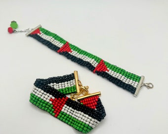 Palestine Kofia With Flag Loom Beads Adjustable Bracelet - Etsy