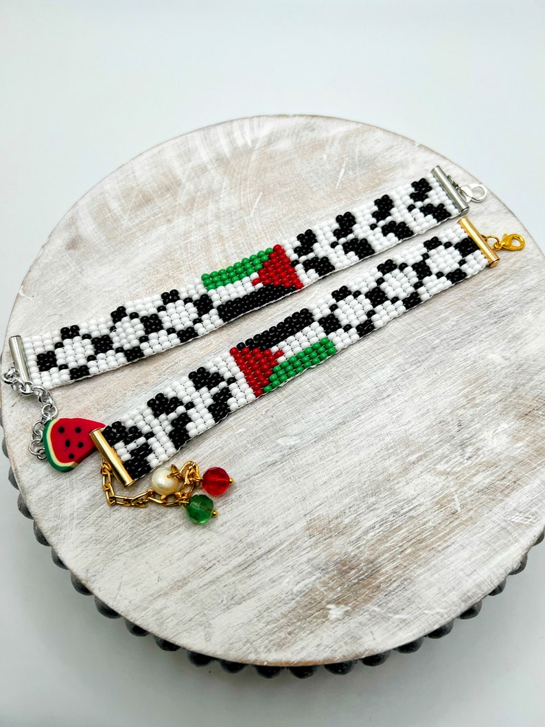 Palestine Kofia With Flag Loom Beads Adjustable Bracelet - Etsy