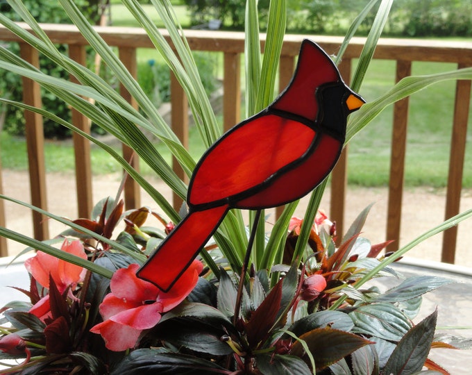 Stained Glass Cardinal Garden Stake - Etsy