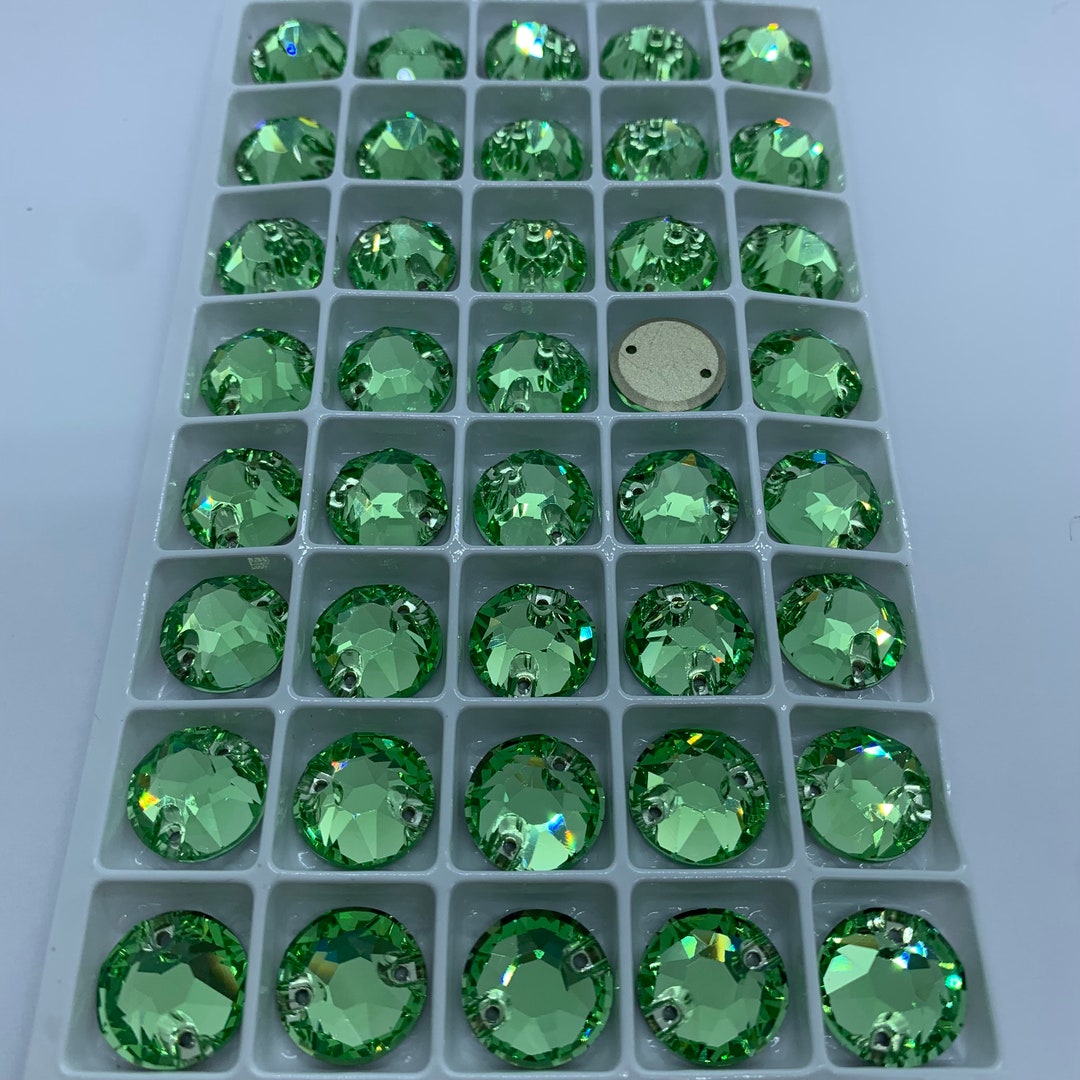 XIRIUS Sew-on Rhinestones in Round Glass PERIDOT GREEN 8mm to 12mm ...