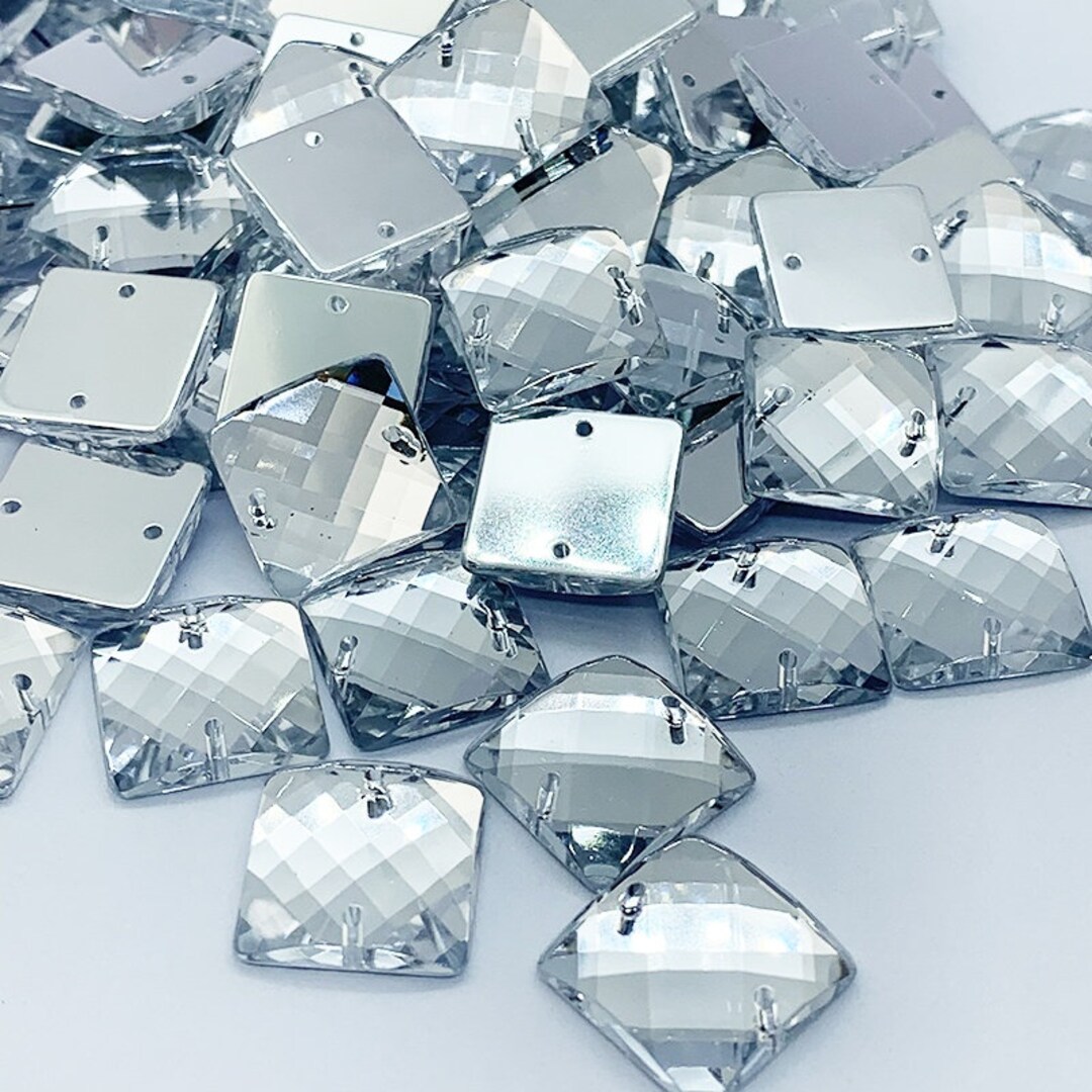Acrylic Rhinestone Sew on Square Grid Straight Hole CRYSTAL 12mm, 14mm ...