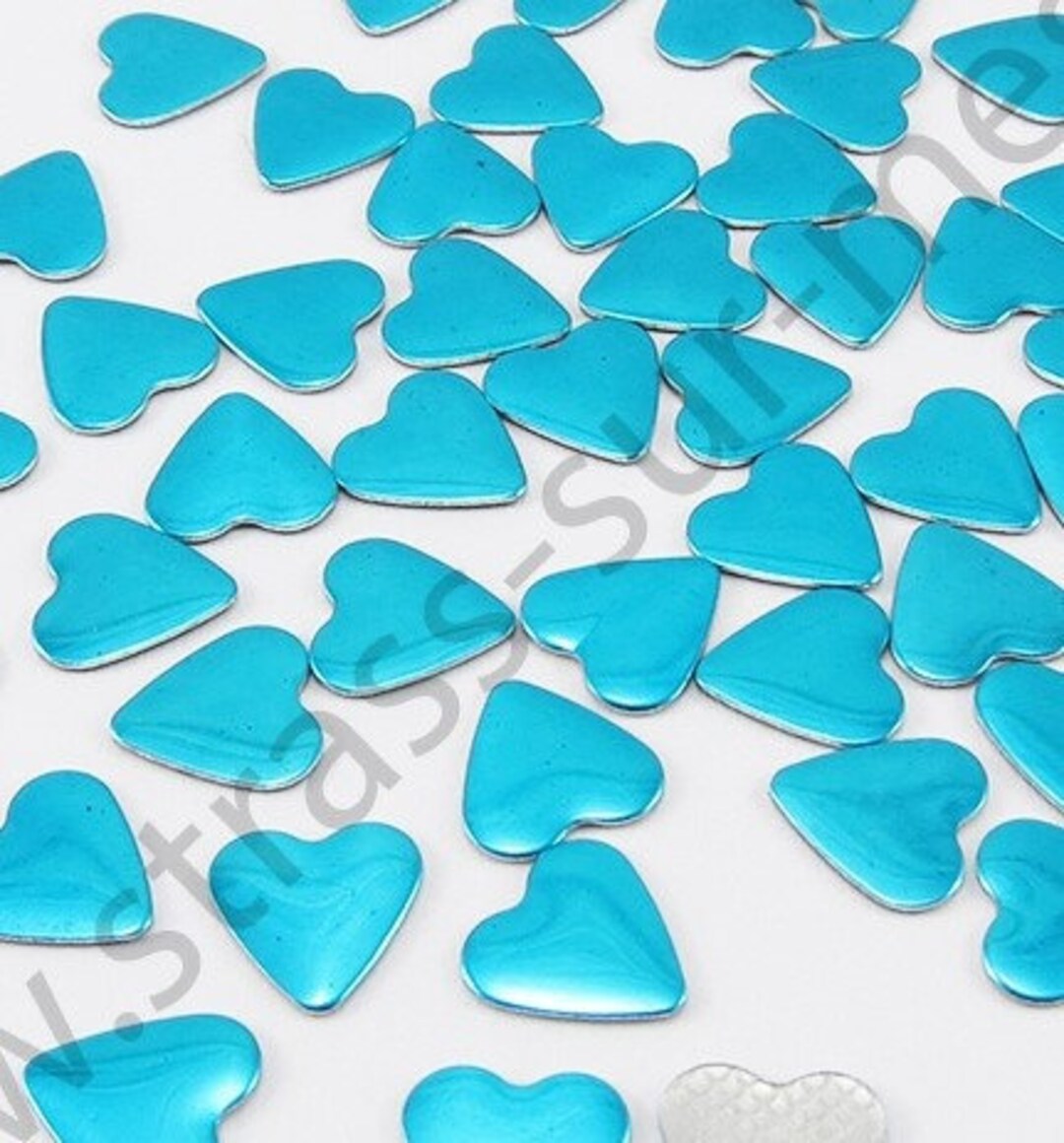 TURQUOISE Iron-on Heart Nail, Hotfix Metal Rhinestones Rhinestone ...