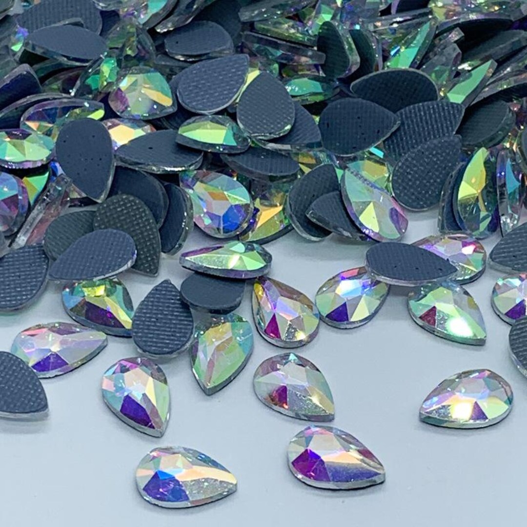 Faceted DROP Rhinestones Iron-on Glass - AB CRYSTAL - Hotfix ...