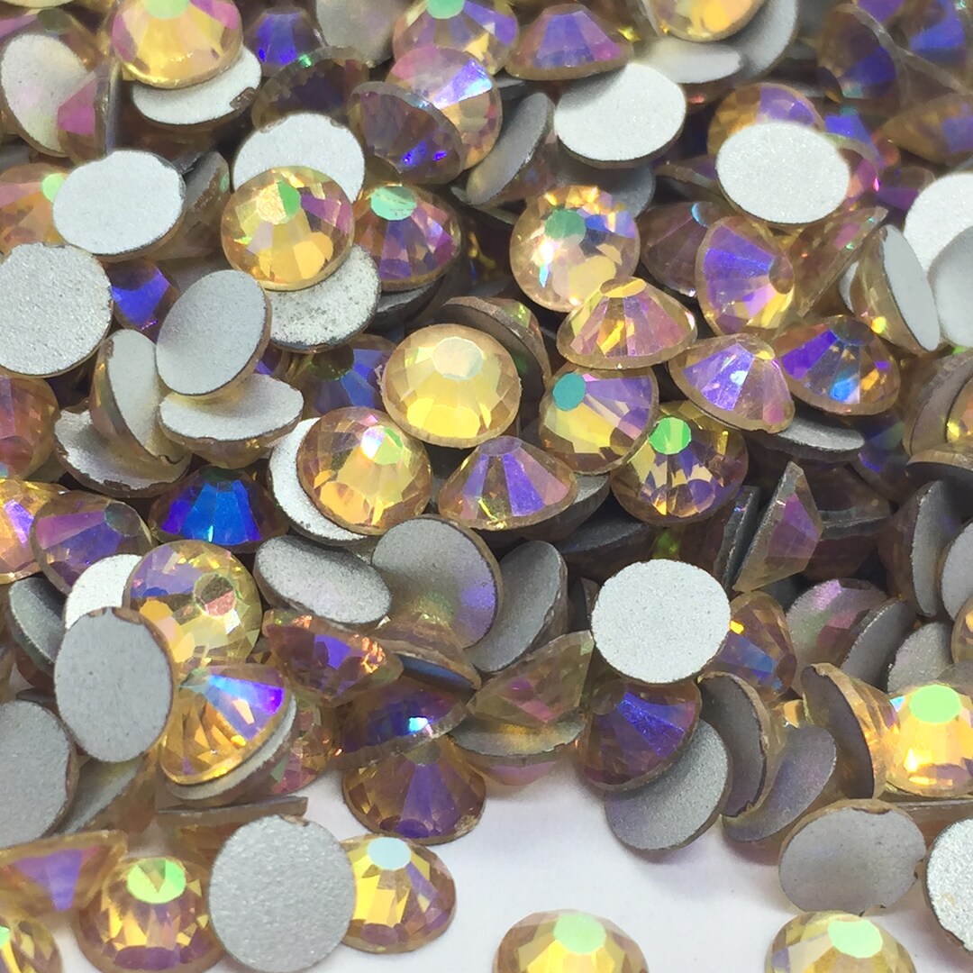 YELLOW VIOLET MOTHER-OF-PEARL Round Glass Rhinestones to Stick on ...