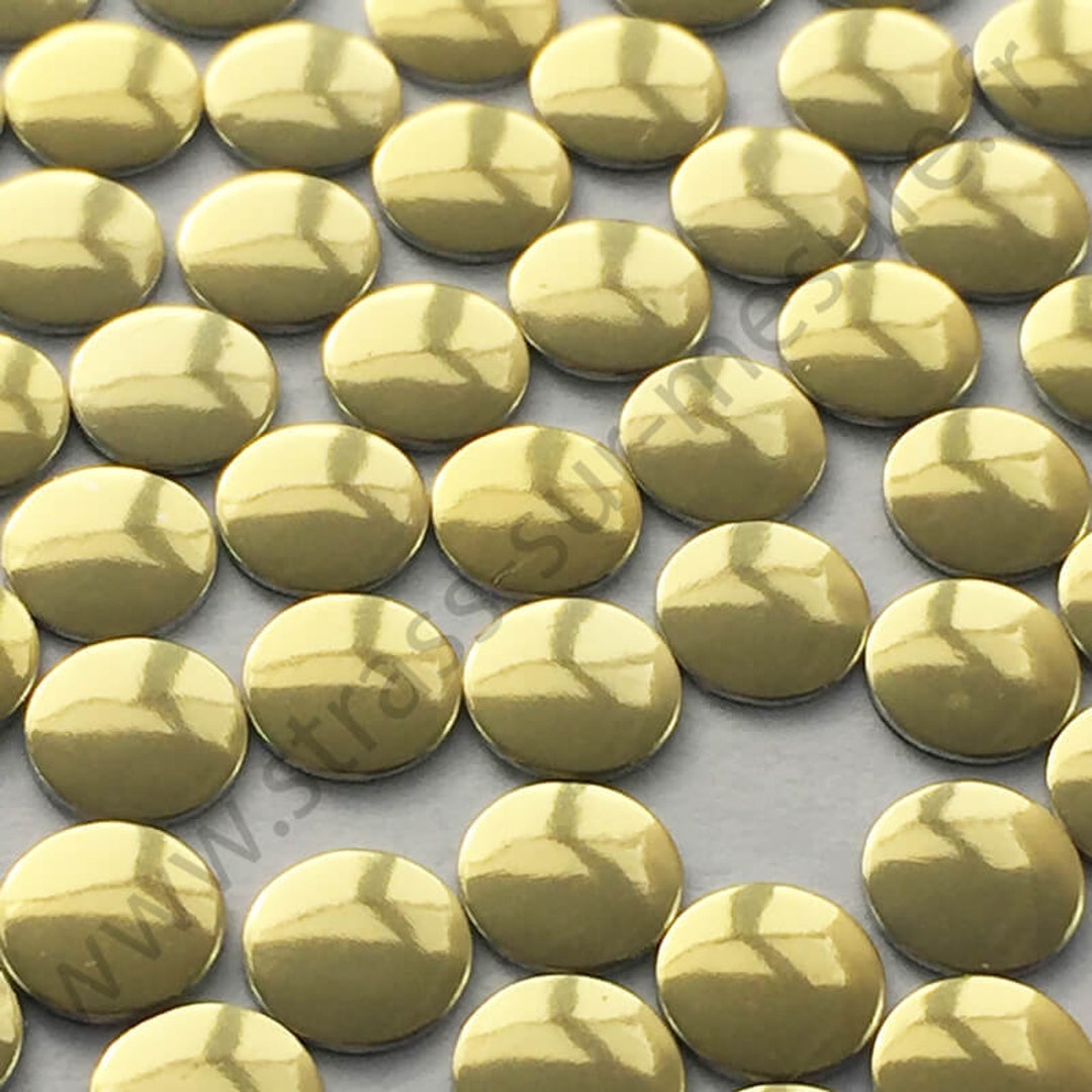 Round GOLD Iron-on Nail With Metal Rhinestones, Textile Customization ...