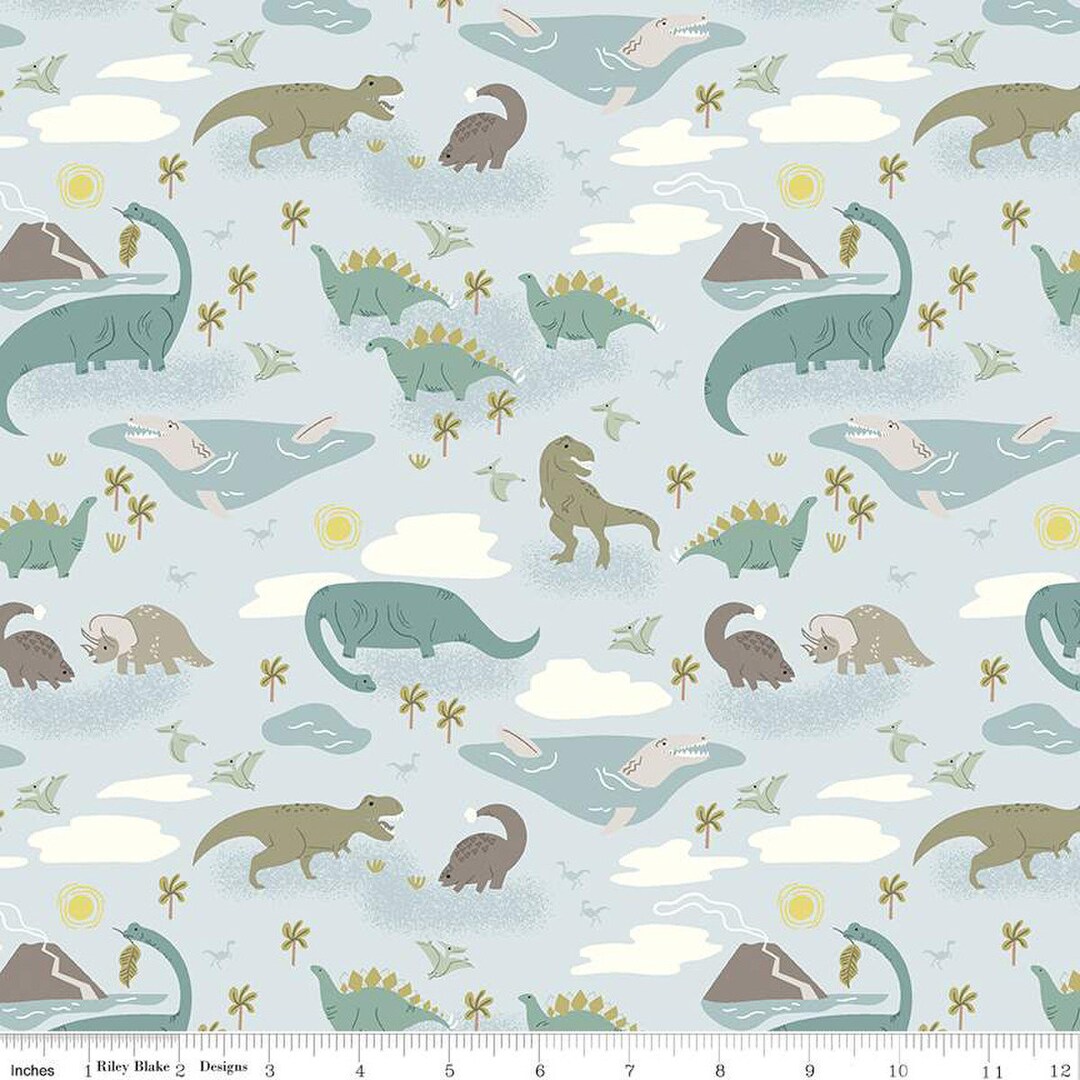 Roar Flannel Main Sky by Citrus & Mint Designs for Riley Blake Designs ...