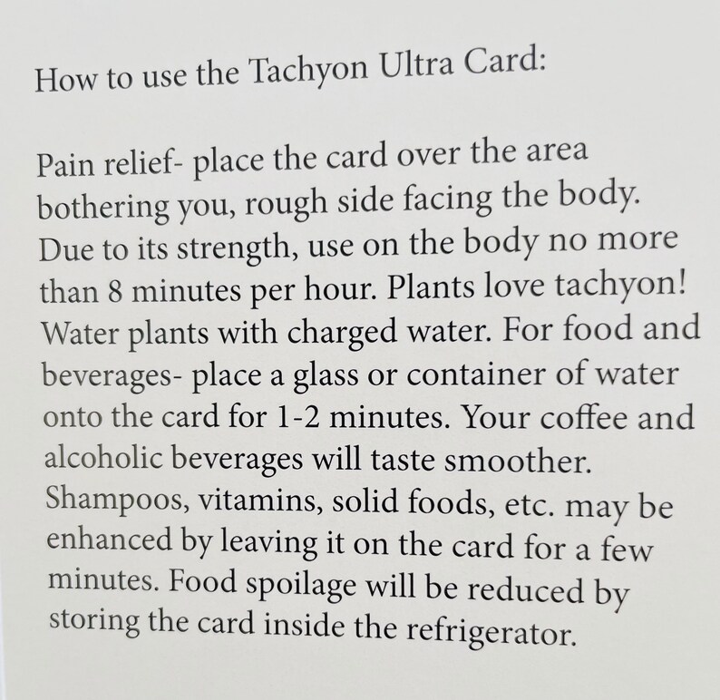 Tachyon Ultra Card, Food and Water Charger - Etsy
