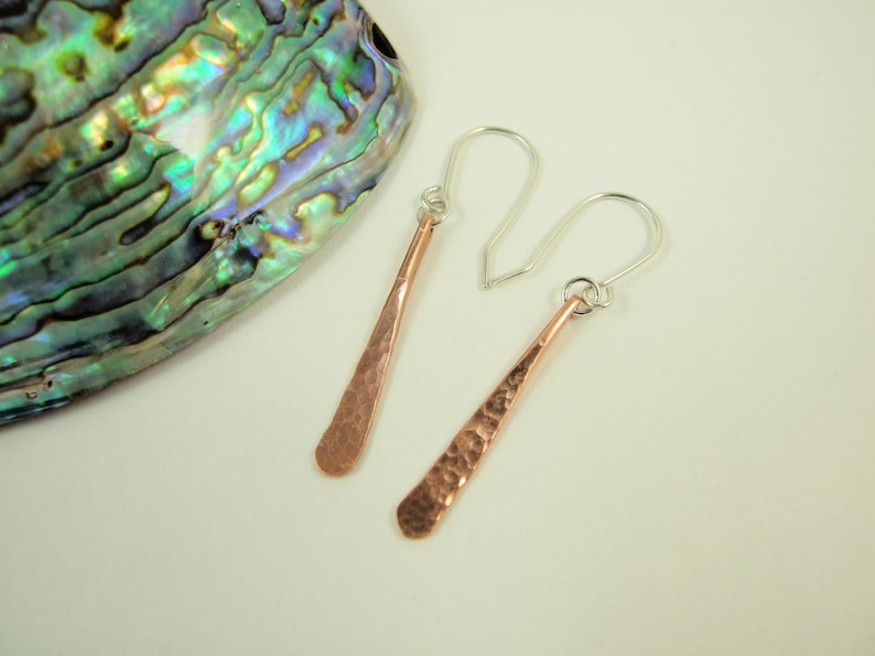 Copper Dropper Earrings Copper and .925 Sterling Silver Hand - Etsy UK
