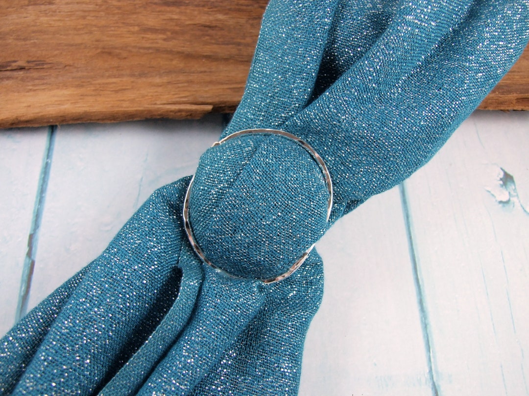 Medium Round Scarf Ring, Hammered Recycled Silver Scarf Slide Buckle ...