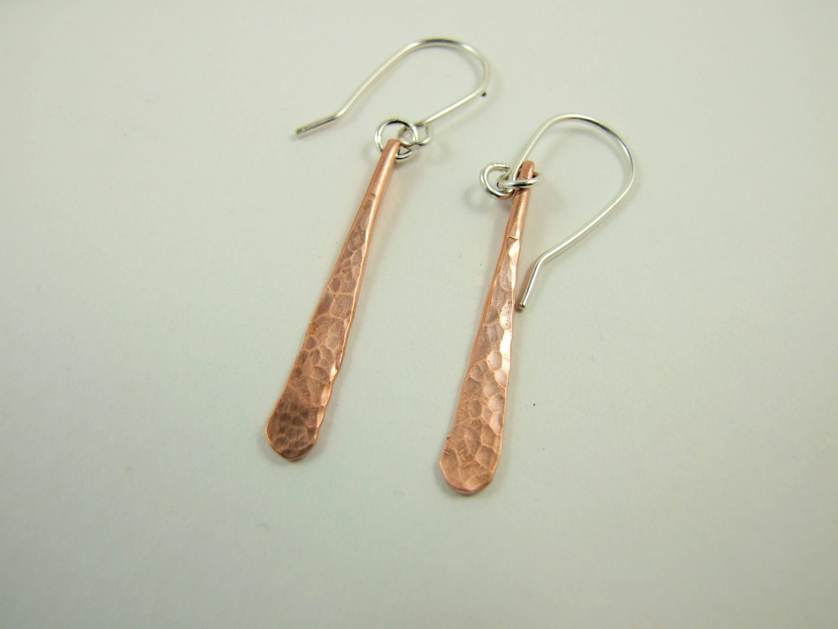 Copper Dropper Earrings Copper and .925 Sterling Silver Hand | Etsy