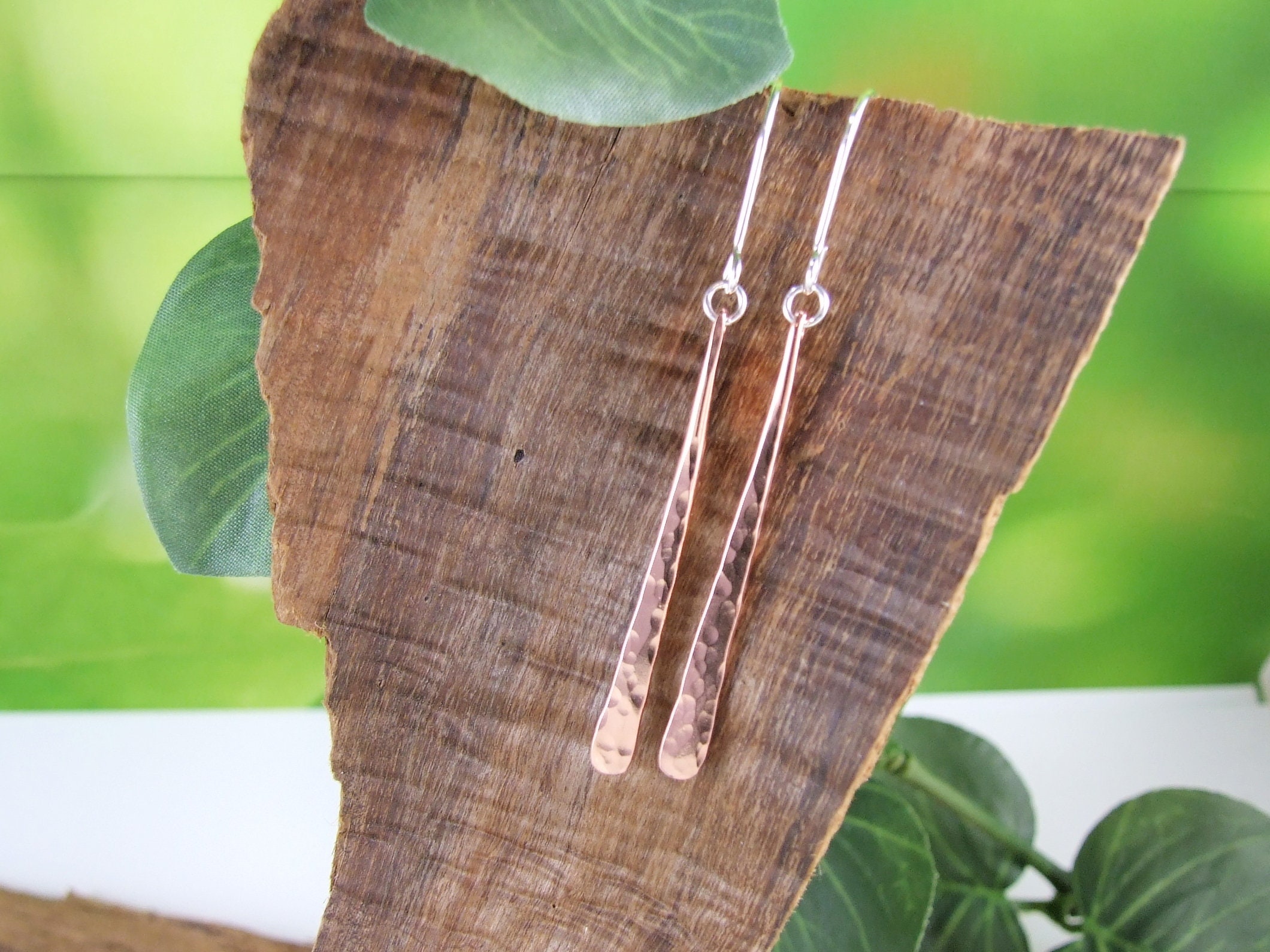 Copper Dropper Earrings Copper and .925 Sterling Silver Hand - Etsy UK